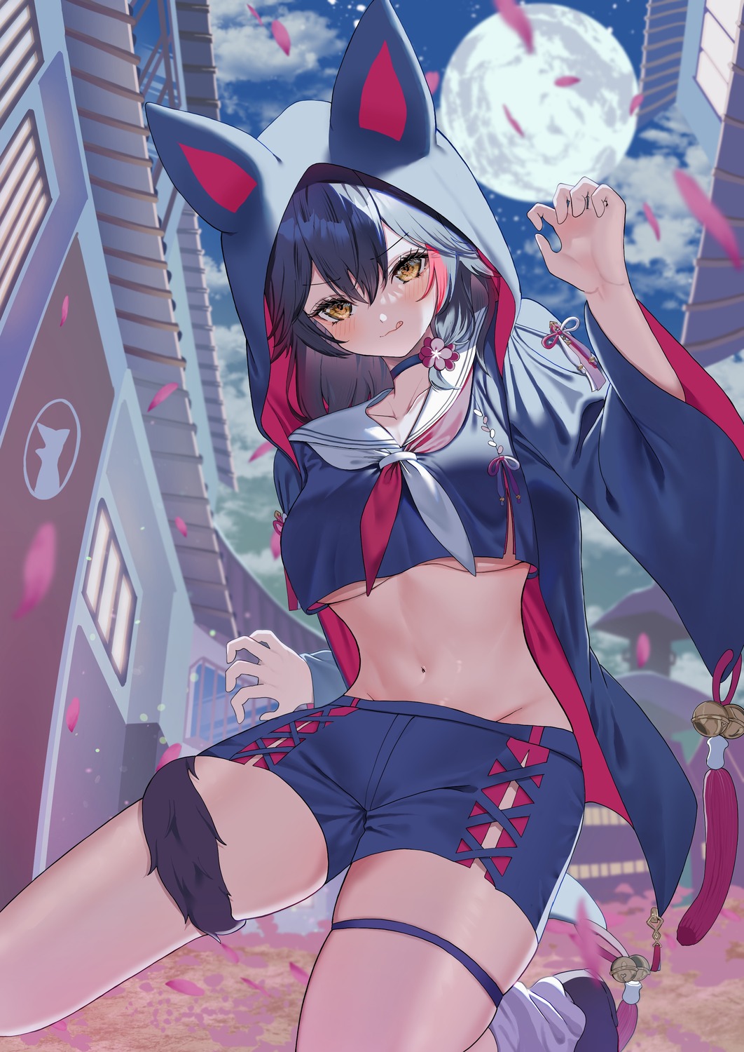 jinbei (user tpny4757) hololive ookami mio animal ears garter no bra tail underboob | #1136855 ...